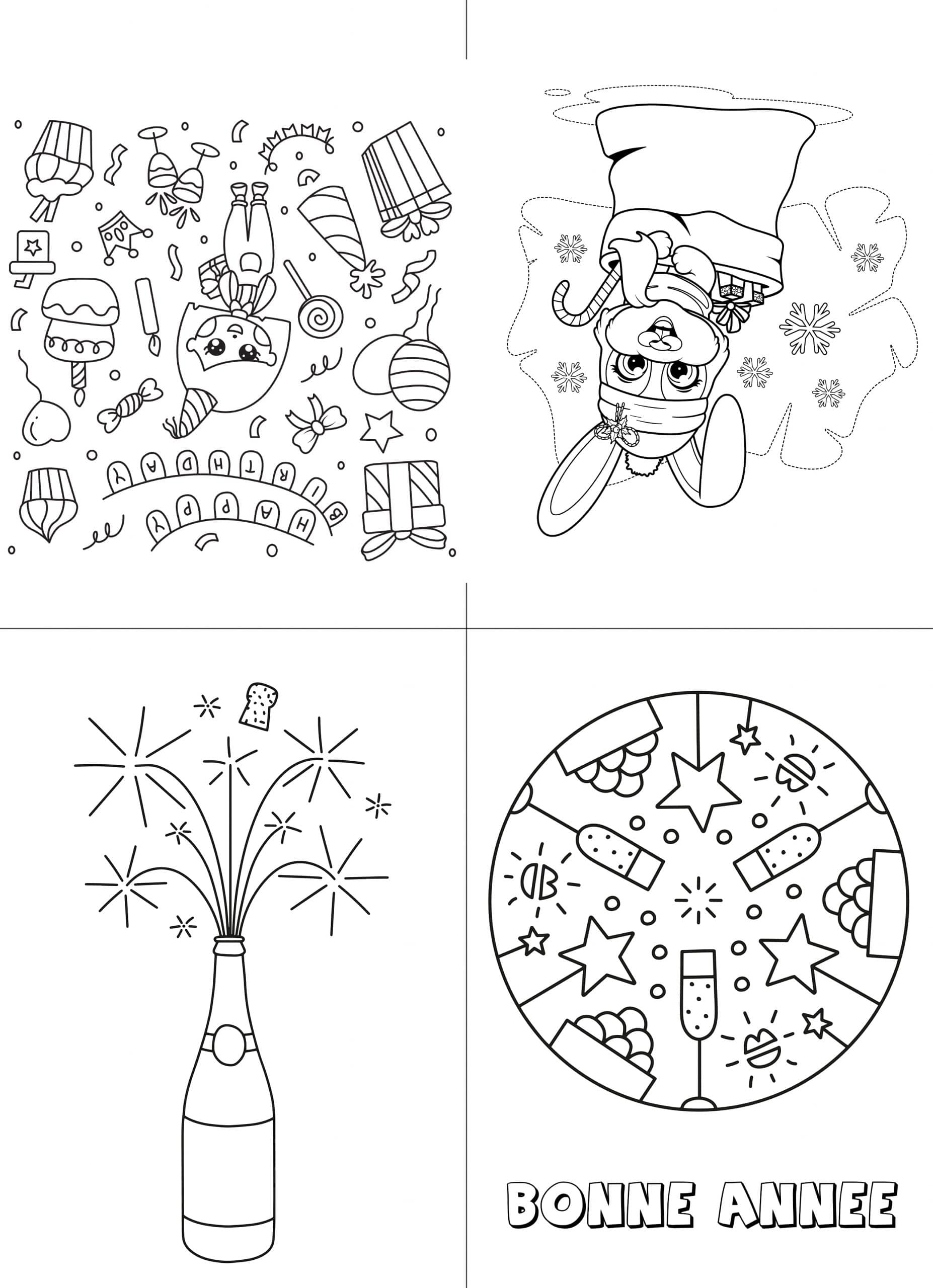 Cartes de bonne année à colorier - Imprimer coloriage