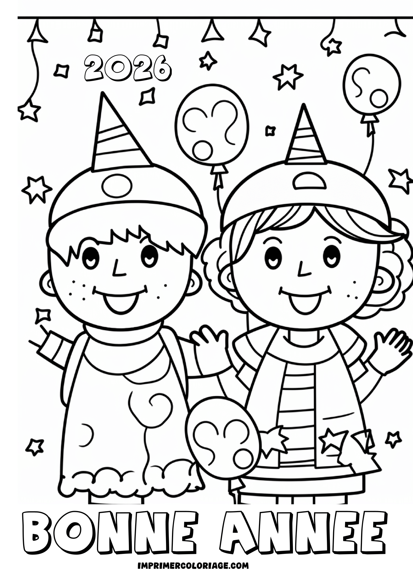 Coloriage de bonne année 2026 & nouvel an | Dessin gratuit