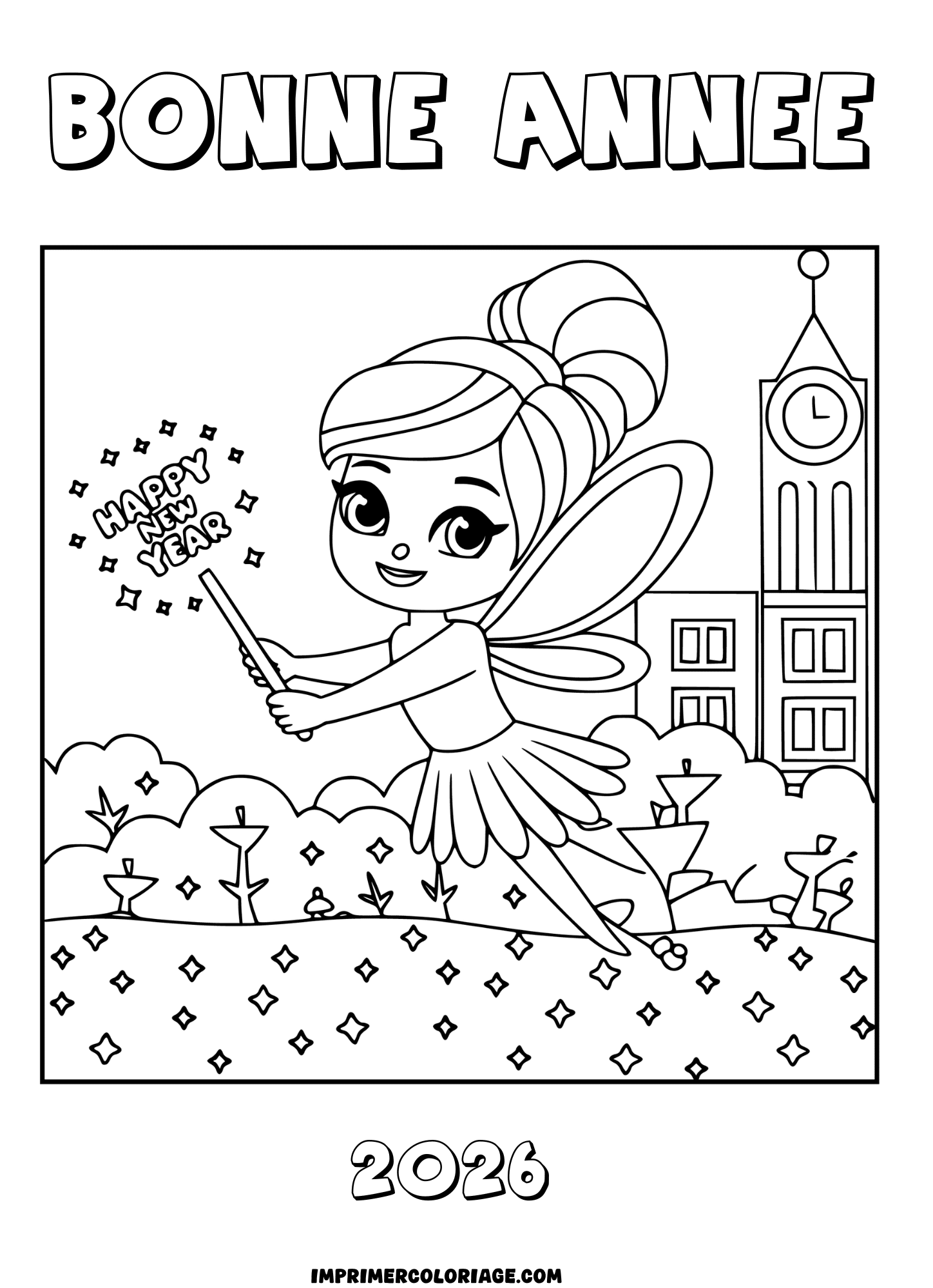 Coloriage de bonne année 2026 & nouvel an | Dessin gratuit