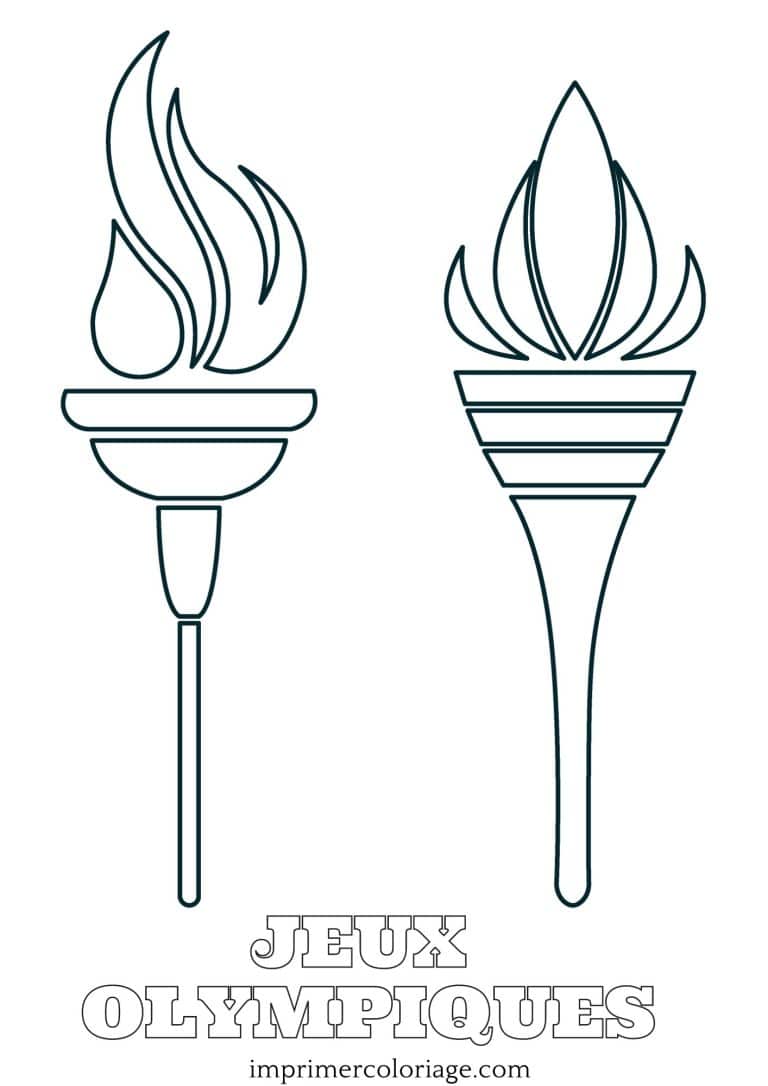 Coloriage Jeux Olympiques Paris 2024 | Flamme et anneaux olympiques